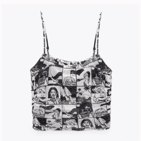 Zara | Tops | Zara Womans Comic Print Tulle Crop Top | Poshmark